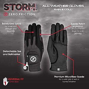 Zero Friction Women's Storm All Weather Golf Gloves, One Size, Black, Pair