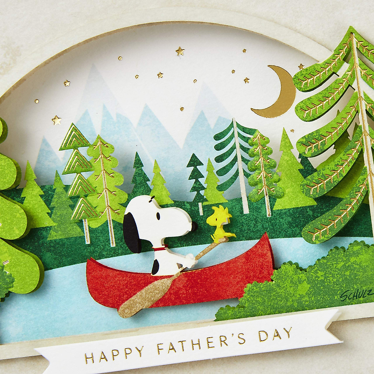 Hallmark Signature Peanuts Fathers Day Card (Snoopy and Woodstock Canoeing) (799FFW2007)
