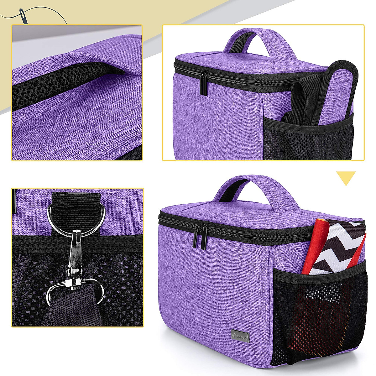YARWO Sewing Accessories Organizer, Craft Storage Bag for Sewing Tools and Supplies, Purple