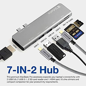 Verbatim 7-in-2 USB C Hub Adapter - 100W Power Delivery, USB 3.0, SD Card Readers for MacBook Pro + 6FT Monster 4K Ultra HDMI Cable
