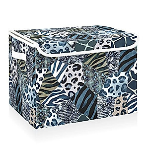 CaTaKu Marble Animal Print Storage Bins with Lids and Handles, Fabric Large Storage Container Cube Basket with Lid Decorative Storage Boxes for Organizing Clothes