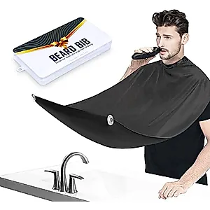 Beard Bib Beard Apron, Beard Hair Catcher for Men Shaving & Trimming Non-Stick Waterproof Beard Cape Grooming Cloth with 3 Suction Cups & A Box Birthday Gifts for Men Him Boyfriend
