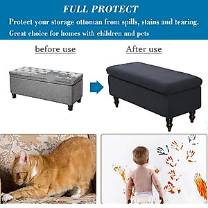 HFCNMY Storage Ottoman Cover,Stretch Rectangle Storage Bench Cover Knitted Jacquard Ottoman Covers Rectangle Folding Storage Bench Ottoman Cover Footrest Stool Slipcover Black Small