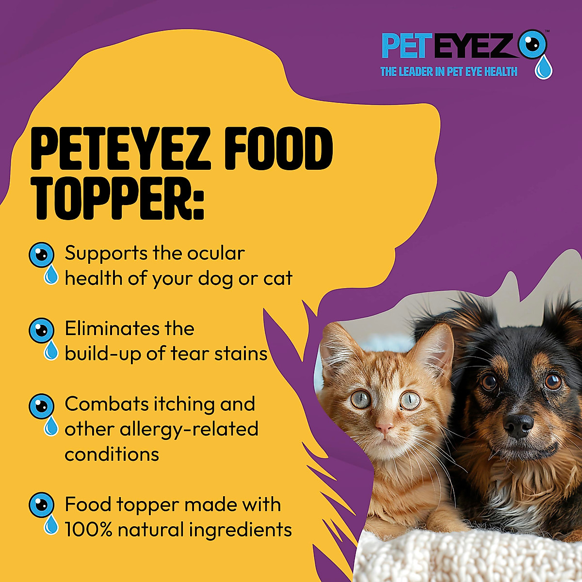 Pet Eyez Vitamin Powder for Pets - Supports Eye Health & Reduces Tear Stain Buildup - 100% Natural Food Topper for Dogs & Cats with Superfoods, Antioxidants & Nutrients - Whitefish Flavor - 120 Scoops