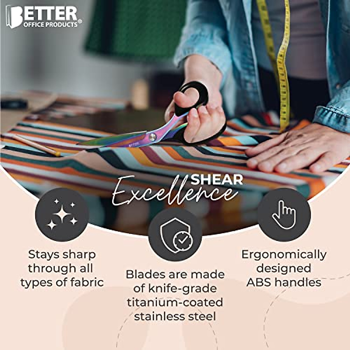 Extra Long Professional Tailor Scissors, Stainless Steel Sewing Shears with Iridescent Blades, 10.25", Titanium Plated Tailoring Scissors for Dressmaking, Leather Cutting, by Better Office Products