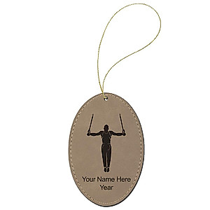 LaserGram Faux Leather Christmas Ornament, Gymnast Man, Personalized Engraving Included (Light Brown, Oval)