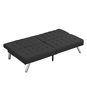 FIQHOME Modern Fabric, Convertible Couch Bed,Futon Sets Daybed,Folding Sleeper Sofa Love seat for Living Room&Bedroom Small Space,Black