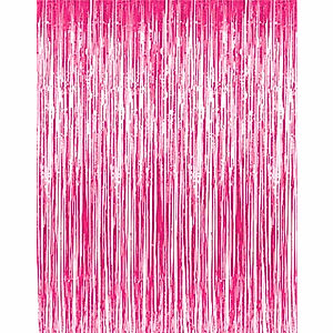 GOER 3.2 ft x 9.8 ft Metallic Tinsel Foil Fringe Curtains Party Photo Backdrop Party Streamers for Galentines Day,Birthday,Graduation,New Year Eve Decorations Wedding Decor (5 Packs,Hot Pink)