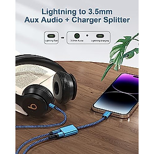 2 Pack iPhone Headphone Adapter, [Apple MFi Certified] 2 in 1 Lightning to 3.5mm Headphone Aux Audio + Charger Splitter iPhone Aux Adapter Dongle for iPhone 14 13 12 11 Pro Max Mini XR XS 8 iPad iPod