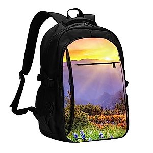 BAFAFA Rocky Mountain Sunset Sunshine Printed Backpack Laptop Bookbag With USB Charger Daypack For Travel Business