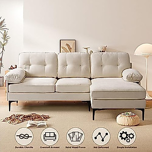 ABAKAN 79” Modern Sectional Sofas Couches for Living Room, Chenille L Shaped Couches with Chaise for Small Spaces, Sofa with Solid Wood Frame, Attached Armrest, Easy to Install(Beige)