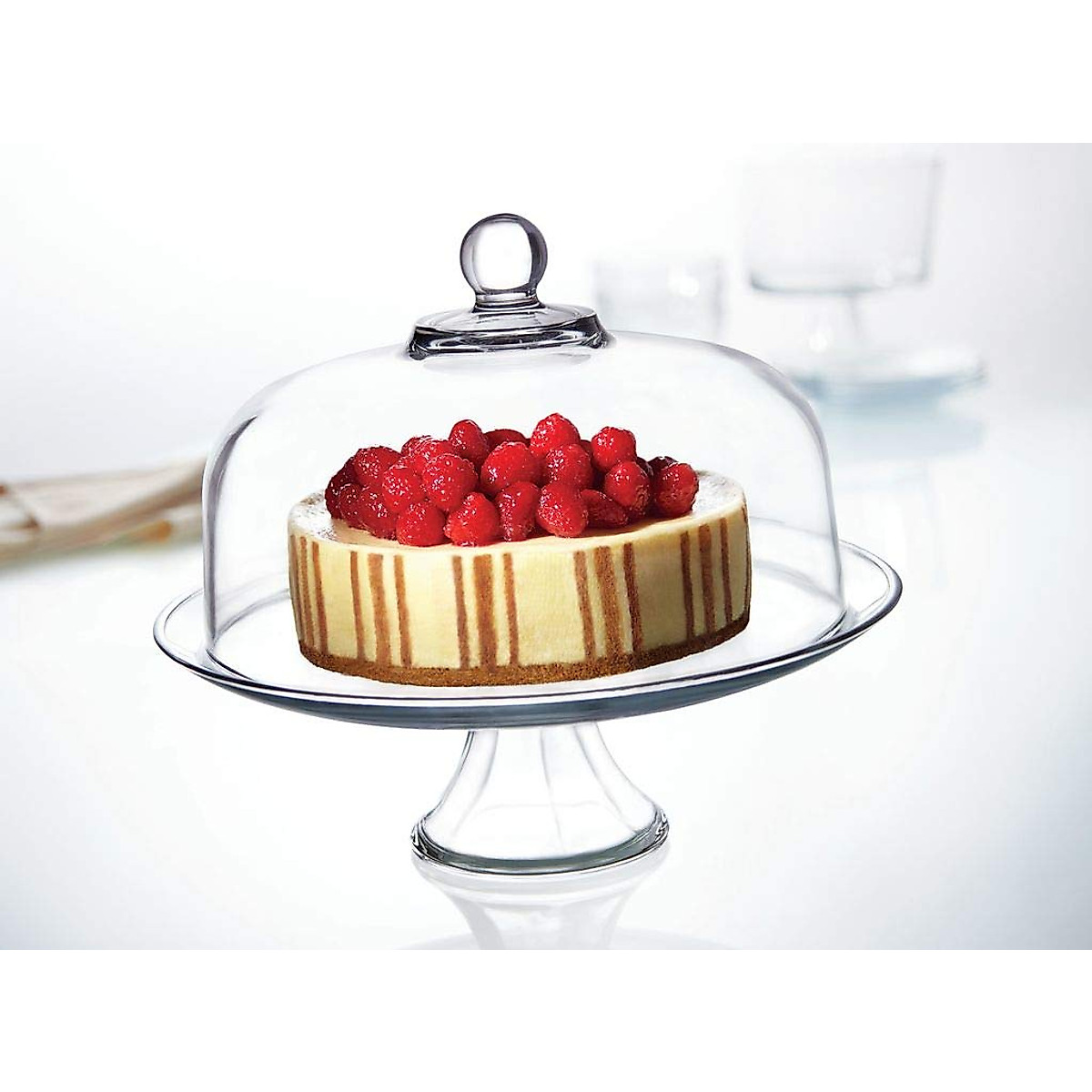 Anchor Hocking Presence Footed Cake Set with Dome (2 piece, all glass, dishwasher safe) , Color - Clear/Presence