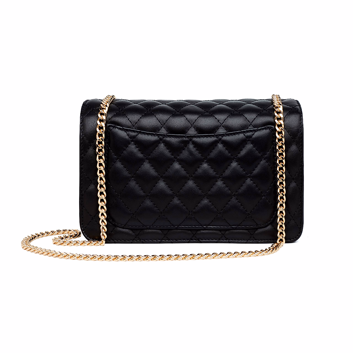 Women Genuine Leather Shoulder Bag Ladies Fashion Clutch Purses Quilted Crossbody Bags With Chain - Quilted Black