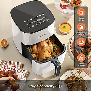 FABULETTA Air Fryer 6QT, 11-in-1 Large Air Fryers, 450F Max Crisp, Nonstick Basket, Diswasher Safe, Shake Reminder for Roast, Bake, Dry, Reheat, Frozen, Broil, Proof-White