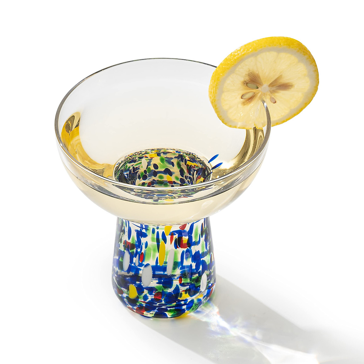 Stemless Margarita Glass – Set of 4 - Luxury Hand Blown Confetti Margaritas, for Cocktails, Water, Wine, Dessert, Martini & Champagne Glasses Cinco de Mayo, Hand Blown Glass - Mexican Confetti Design