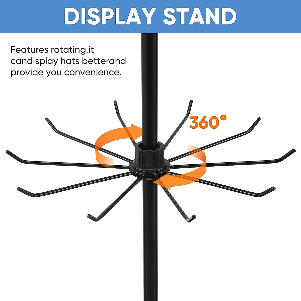 Standing Hat Rack 3- Tier Hat Display Rack Stand Metal Retail Display Stand Cap Organizer Standing Hat Hooks Rotating Display Rack Stand Rotating Jewelry Stands