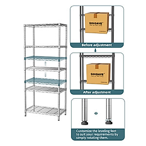 SINGAYE 5 Tier Adjustable Storage Shelf Metal Storage Rack Wire Shelving Unit Storage Shelves Metal 660Lbs Capacity 23.6" L x 14" W x 59.1" H for Pantry Closet Kitchen Laundry Silver