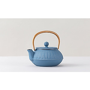 Iwachu 44350 Teapot, Type 5 Chrysanthemum, Silver/Sky Blue, 1.2 gal (0.65 L), Inner Enamel, Nambu Ironware