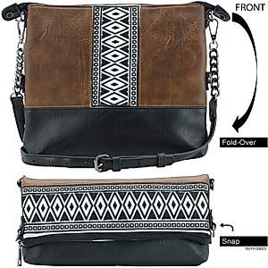 K&Bo Juniper Women’s Chain Crossbody Handbag Purse Brown, Boho Embroidered Medium, Converts to Clutch Bag, Lightweight