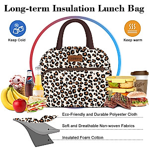 Lunch Bag Women, Insulated Lunch Box Tote Bag for Women Adult Men, Reusable Small Leakproof Cooler Cute Lunch Box Bags for Work Office Picnic School or Travel(Leopard)