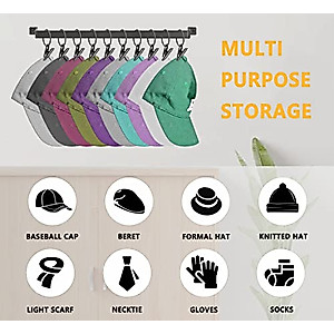 yeavs Hat Rack for Wall Baseball Cap Set of 2, Metal Hat Hanger with Hooks, Wall Mount Cowboy Hat Storage Display Sock Scarf Organizer for Door Closet Entryway Bedroom