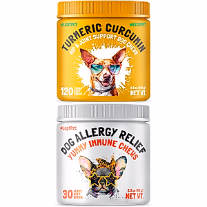 Allergy Relief Chews for Dogs & Immune & Digestive Supplement 30 Soft Treats and Turmeric Curcumin Hip & Joint Dogs Supplement Anti-Inflammatory Support for Arthritis & Mobility 120 Soft Chews