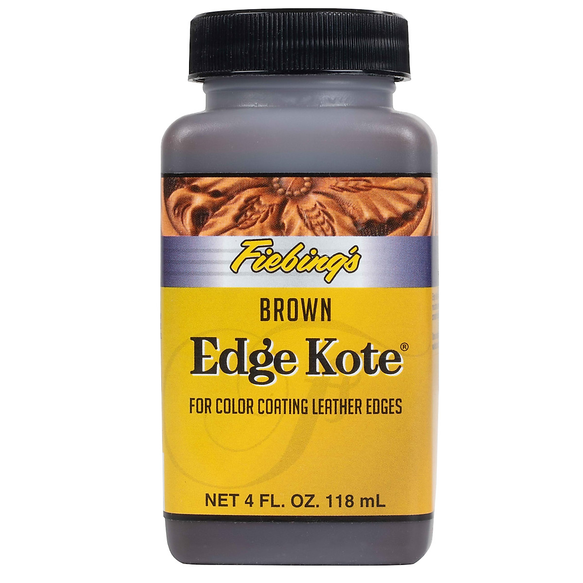 Fiebing's Edge Kote (4oz, Brown) - Leather Edge Paint for Shoes, Furniture, Purses, Couches, Belts - Flexible, Water Resistant, Semi Gloss Color Coating Leather Dye to Protect Natural Edges
