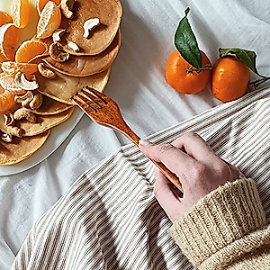 Forks,Wooden Forks, AOOSY 6 Pieces Eco-friendly Japanese Wood Salad Dinner Forks Wooden Forks Set Reusable Handmade Natural Wood Flatware Set for Cooking Stirring Eating