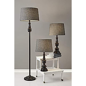 Adesso 1591-01 Classic Set Containing Matching Floor Two Table Lamps, 16" x 16" x 60", Black