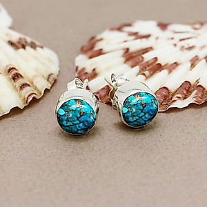 1.35Ct Blue Copper Turquoise Stud Earrings for Women Sterling Silver Blue Stone Jewelry Women's Day Gifts For Mom Wife