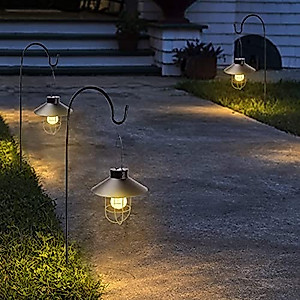 2Pack Solar Metal Hanging Lantern with Shepherd Hook Outdoor Led Garden Lights Black