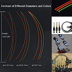 limaity L3.2ft Fiber Optic Sight Replacement Rod for Bow Sight Fluorescence Fiber Optic Sights Rod High Brightness Glow Stick Green/Red/Hunter Orange (Diameter 0.019"(0.5mm), Mixed Color)