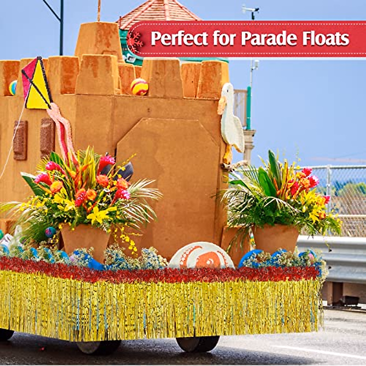 Crowye 10 Pcs Graduation Parade Float Decorations, Include Foil Fringe Garland Set of 4 and Metallic Twist Garland Set of 6, Car Decorations for Congrats Grad (Bright Gold and Red)