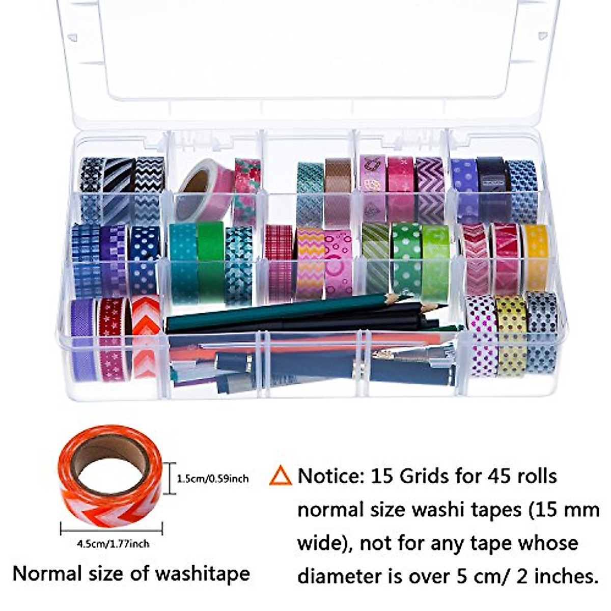 Outus Washi Tape Organizer Sticker Storage Bead Organizer Crafts Box Organizer, 15 Compartments, Clear