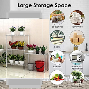 Duitrc Wire Shelving Unit Adjustable Steel Wire Rack Chrome, Heavy Duty Storage Shelving Unit On,Floor Standing Storage Rack Metal Organizer Wire Rack,for Garage Kitchen (Silver, Combination Shelf)