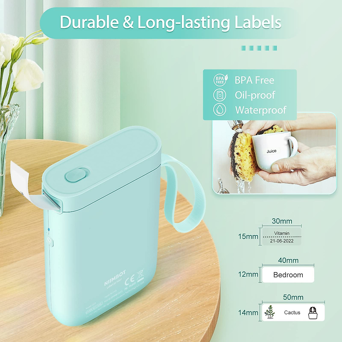 Label Maker Machine, D11 Portable Bluetooth Printer for Labeling, Home, Office, Organization, Mini Label Maker Machine with Tape, Multiple Templates Available for Phone, Handheld Labeler, Green