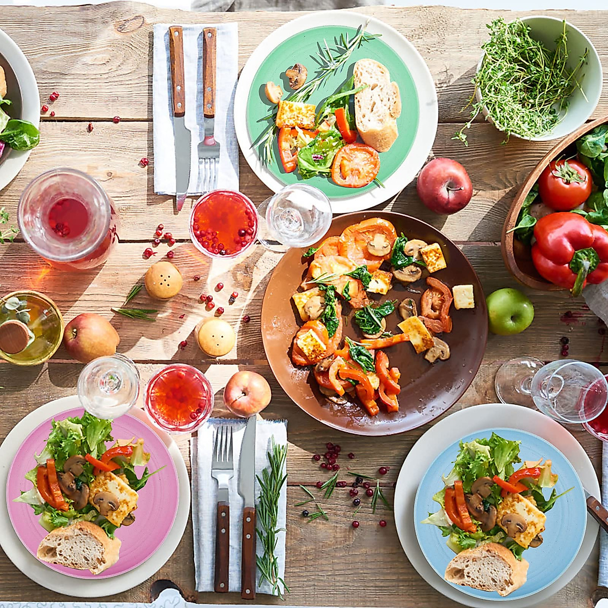 PTNITWO Lightweight Wheat Straw Plates,Plastic Plates Reusable,Unbreakable Deep Dinner Plates, Assorted Colors Dinnerware Sets,Dishwasher Safe