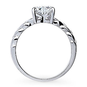BERRICLE Sterling Silver Woven Wedding Engagement Rings Cubic Zirconia CZ Solitaire Ring for Women, Rhodium Plated Size 4