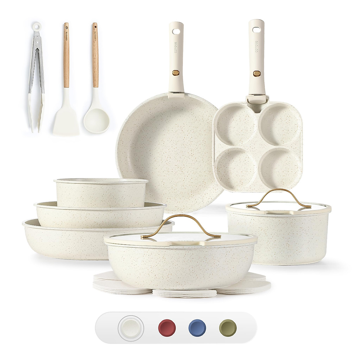 CAROTE 19pcs Pots and Pans Set, Nonstick Cookware Set, Kitchen Cookware Sets with Removable Handle, RV Cookware Set, Oven Safe