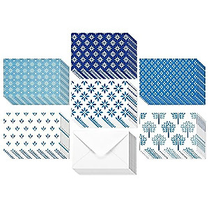 48 Pack Blue Stationery Notecards and Envelopes Set, 4x6-Inch All Occasion Thank You Notes for Birthdays, Business, 6 Floral Designs (Blank Inside)