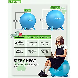 Trideer Flexible Seating for Classroom Elementary, Yoga Ball Chairs for Kids, Wobble Chair of School Supplies for Sensory Kids, Student Desk Chairs for Homeschool (Blue, 55cm)