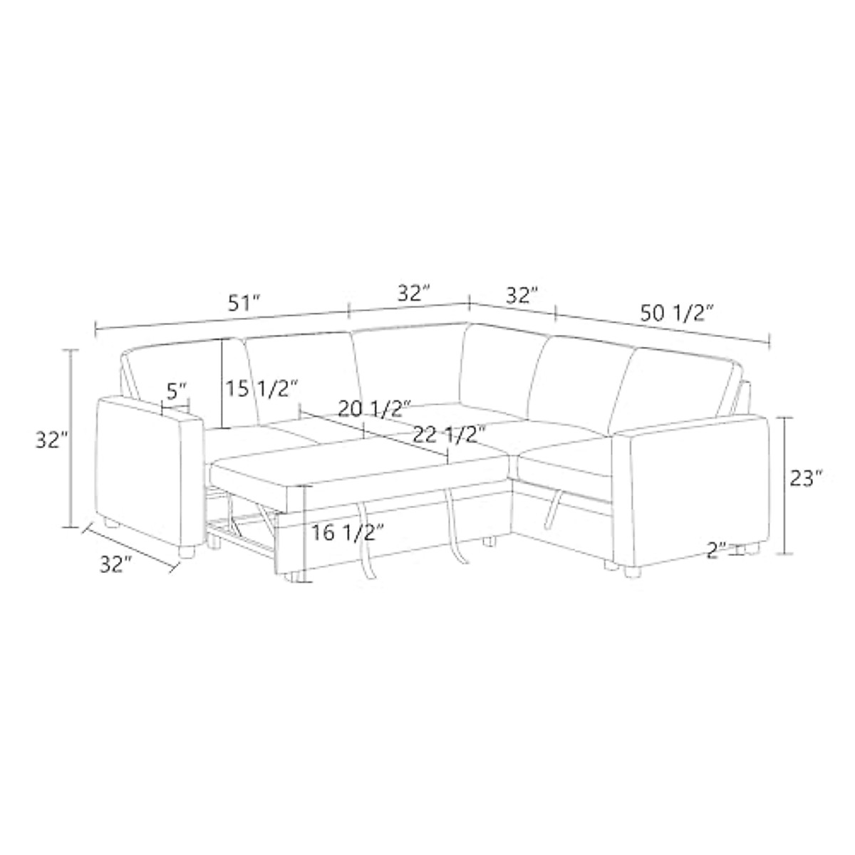 UOCFYK Sackcloth 3-Pieces Pull Out Sleeper Sofa Bed with Storage Chaise, L-Shape Sectional Couch Bed with Back Cushion for Living Room,Apartment,Office - Dark Grey