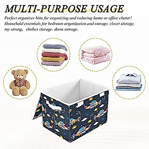 Krafig Cartoon Animal Dinosaur Foldable Storage Box Large Cube Organizer Bins Containers Baskets with Lids Handles for Closet Organization, Shelves, Clothes, Toys