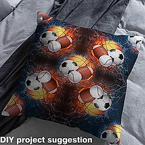 Soccer Upholstery Fabric by The Yard, Ice Fire Basketball Baseball Indoor Outdoor Fabric, American Football Sports Theme Material, 3D Craft Patchwork for Quilting Sewing, 1 Yard, Black White Orange