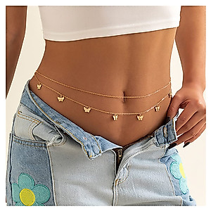 Layered Butterfly Waist Chain Belly Necklace Chain Belts for Women Waist Chains for Women Body Accessories Gold Butterflies Body Chain