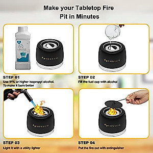 SONYCO Concrete Tabletop Fire Pit, Mini Fire Pit Bowl, Smokeless Indoor Fire Pit, Table top Fireplace for Home Decor, Patio & Outdoor (Black)