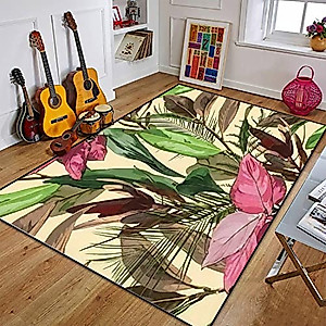 PeeNoke Floral Seamless Magnolia Branch Leucadendron Palm Leaves Leaves Area Rug Outdoor Patio Rug Play Mat Floor Mat Modern Carpet Non-Slip Home Decor Living Room Bedroom Nursery, 6x9 ft