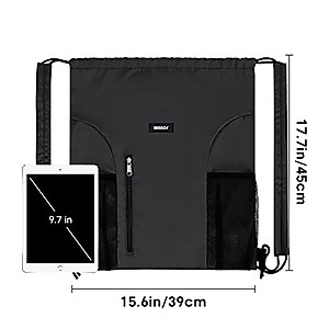 WANDF Drawstring Backpack with Shoulder Pad Sports Gym Backpack with Mesh Pocket String Bag for Women Men(Black)