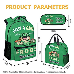 CUNEXTTIME Custom Frog Backpack with Lunch Box And Pencil Case, Set of 3 Cute Bookbag for Girls Boys, Lightweight Large Capacity School Bag