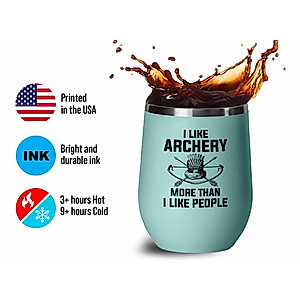 Archery Teal Edition Wine Tumbler 12oz - Like Archery More - Funny Gift For Archery Coach Athlete Hunt Target Shot Trainer Arrow Bow Sport